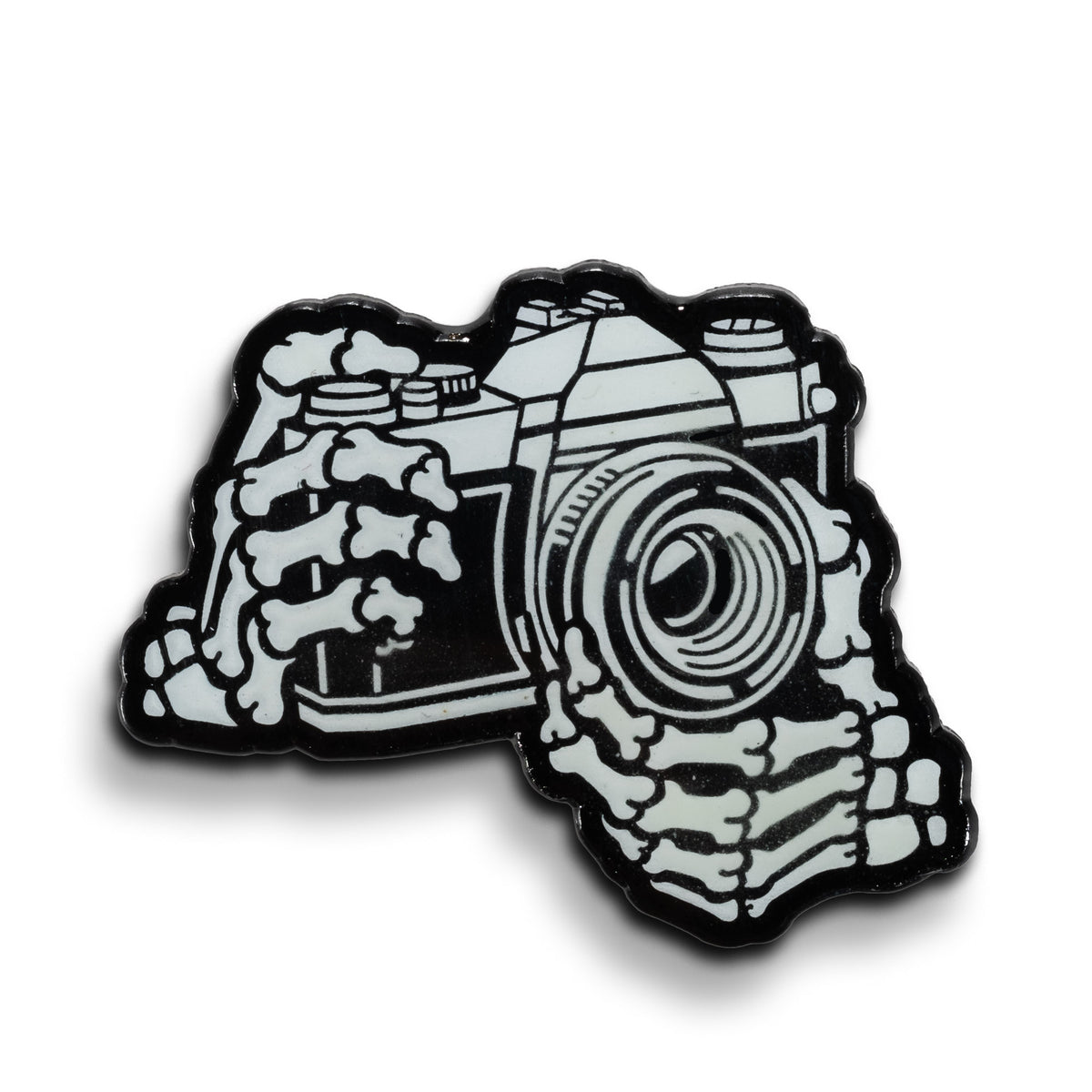 35mm Film SLR Camera Skeleton Hands Glow in the Dark Lapel Pin – Shoot ...